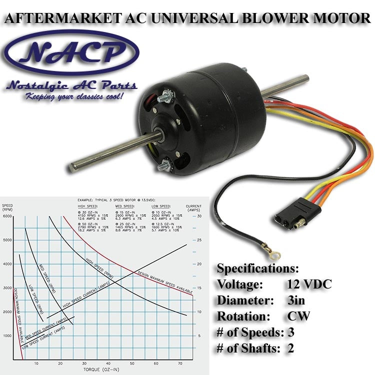 Universal Dual Shaft Three Speed Blower Motor 12 Volt – Nostalgic AC Parts